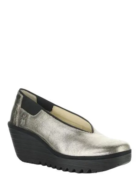Fly London Yoza Leather Wedge Ballerinas - 030 Gold