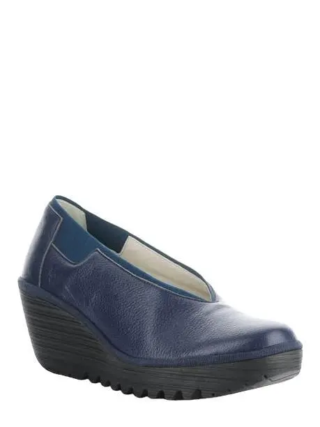 Fly London Yoza Leather Wedge Ballerinas - Ocean Mousse