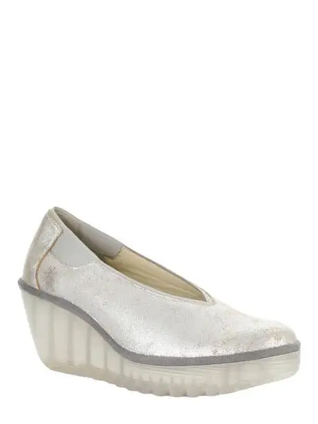 Fly London Yoza Leather Wedge Ballerinas - Pearl