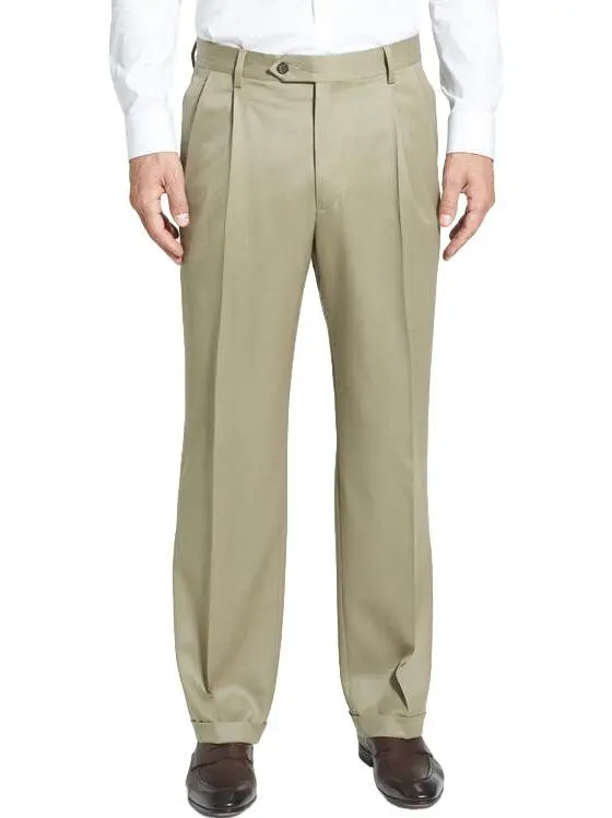 Berle Pleated Wool Gabardine Trousers - Tan