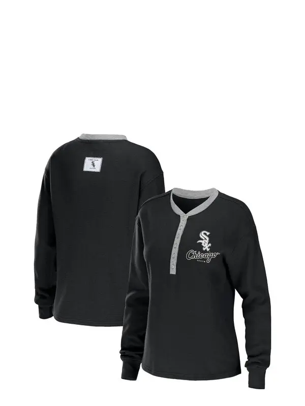WEAR BY ERIN ANDREWS Chicago White Sox Waffle Henley Long Sleeve T-shirt - Black