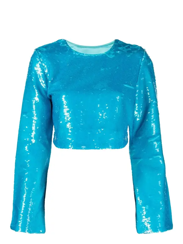 GANNI Sequin-embellished Crop Top - Blue
