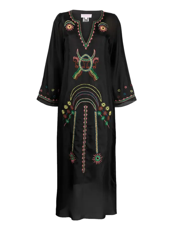 Muzungu Sisters Embroidered Silk Dress - Black