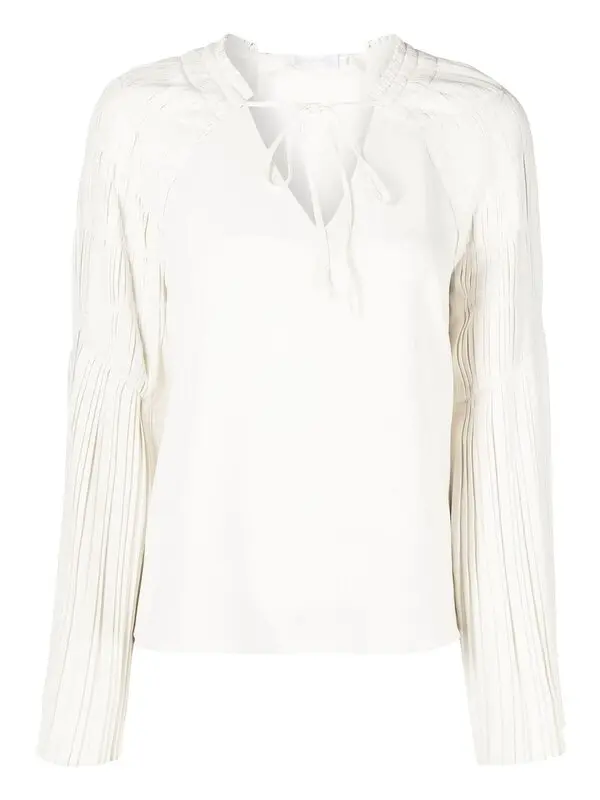 Simkhai Pleated Long-sleeved Blouse - Neutrals