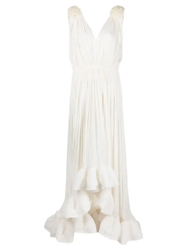 LANVIN Sleeveless Ruffle-hem Dress - White