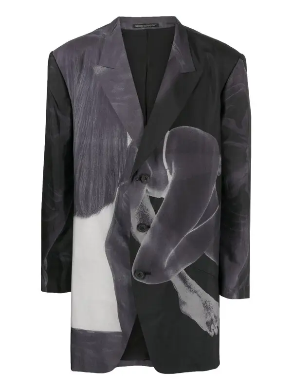 Yohji Yamamoto Graphic-print Single-breasted Blazer - Grey