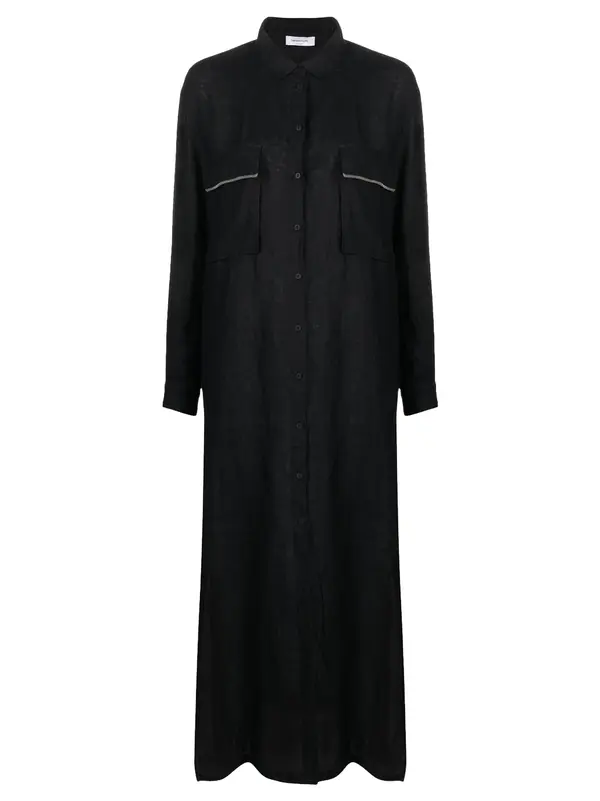Fabiana Filippi Long-sleeved Linen Maxi Shirt Dress - Black
