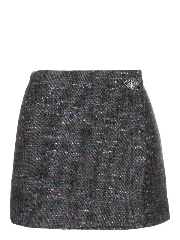 GANNI Tweed Wrap Mini Skirt - Grey