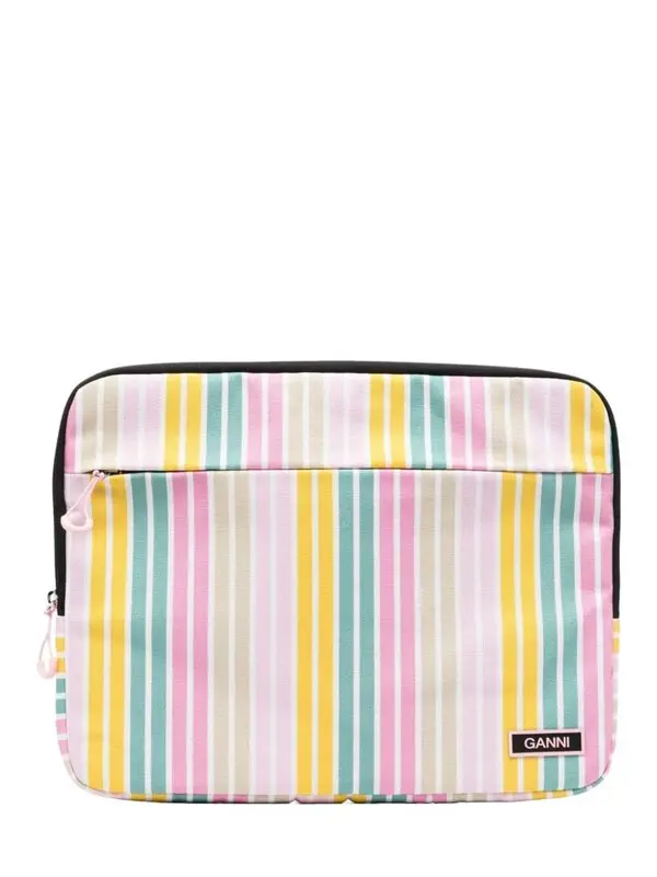 GANNI Striped Zip-around Laptop Bag - Pink