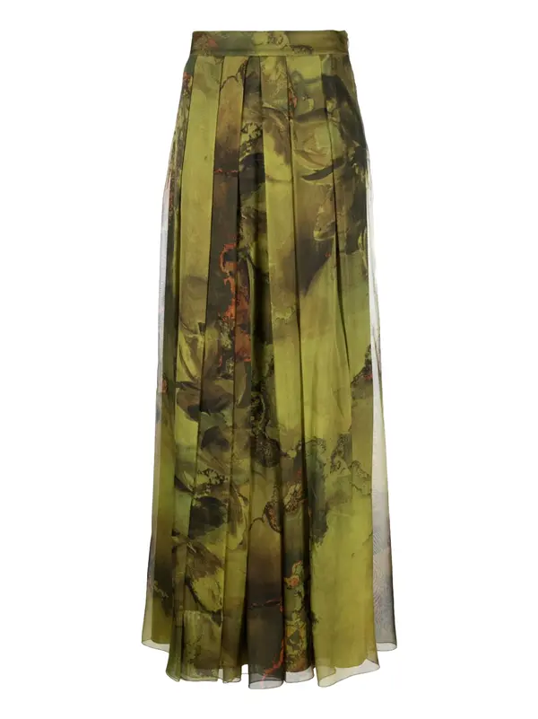 Alberta Ferretti Graphic-print Ankle-length Skirt - Green