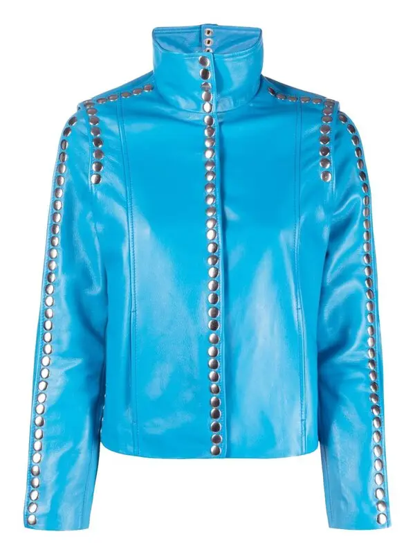 DANCASSAB Elvis Stud-detailing Leather Jacket - Blue