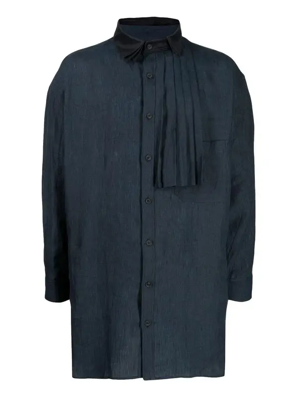 Yohji Yamamoto Pleated-detail Cotton Shirt - Blue