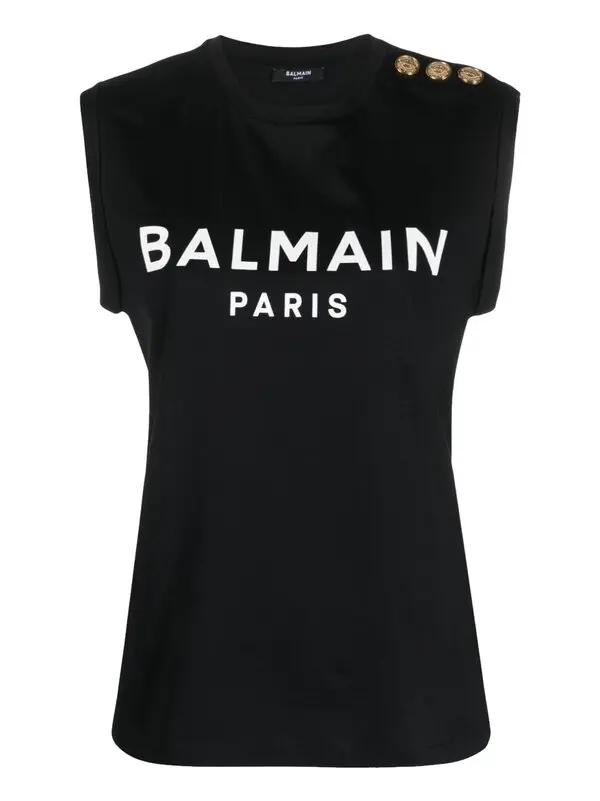 Balmain Logo-print Button-embellished Top - Black