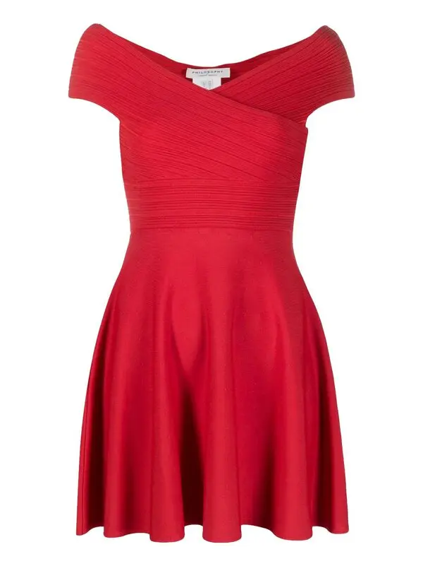 Philosophy Di Lorenzo Serafini Off-shoulder Ribbed Minidress - Red