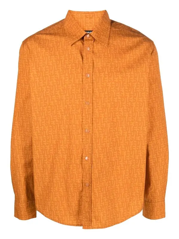 DIESEL® Logo-print Press-stud Fastening Shirt - Orange