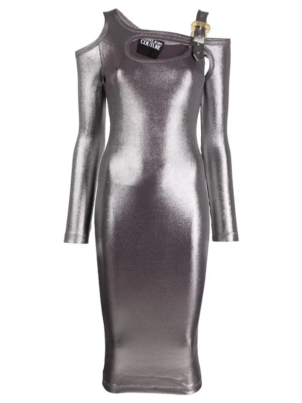 Versace Metallic Cut-out Midi Dress - Silver