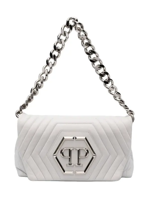 Philipp Plein Hexagon Logo Quilted Shoulder Bag - White