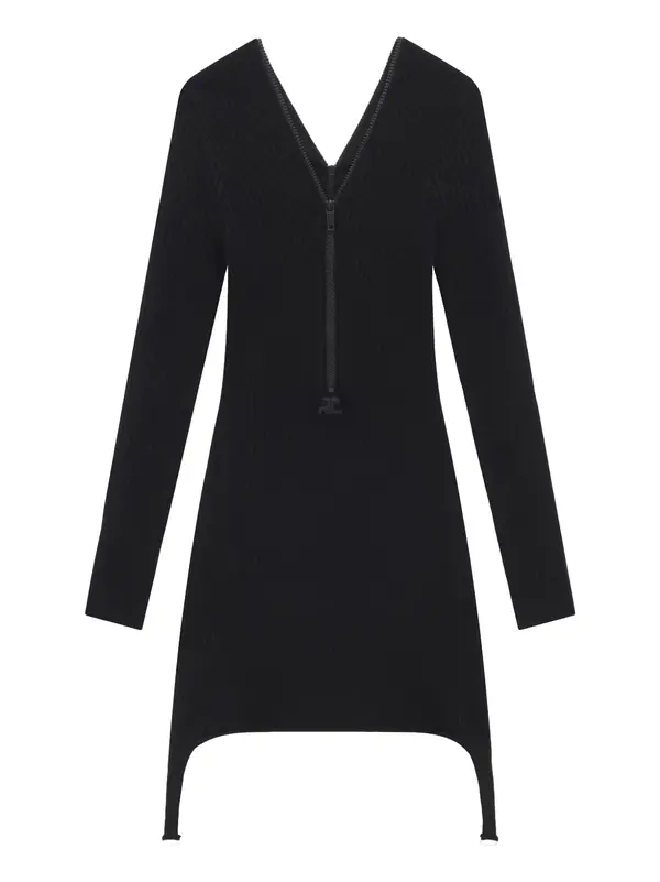 COURREGES Ribbed-knit Zip-up Dress - Black