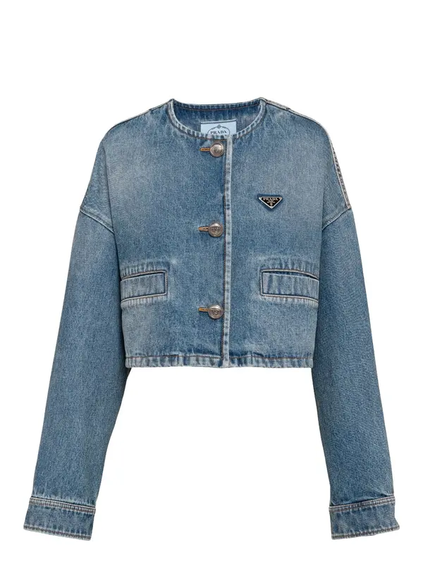 Prada Triangle-logo Denim Blouson Jacket - Blue