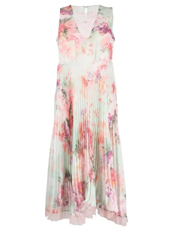 TWINSET Floral Pleated Midi Dress - Pink