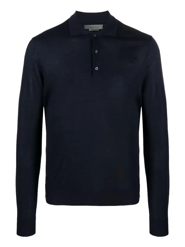 Corneliani Fine-knit Long-sleeve Polo Shirt - Blue