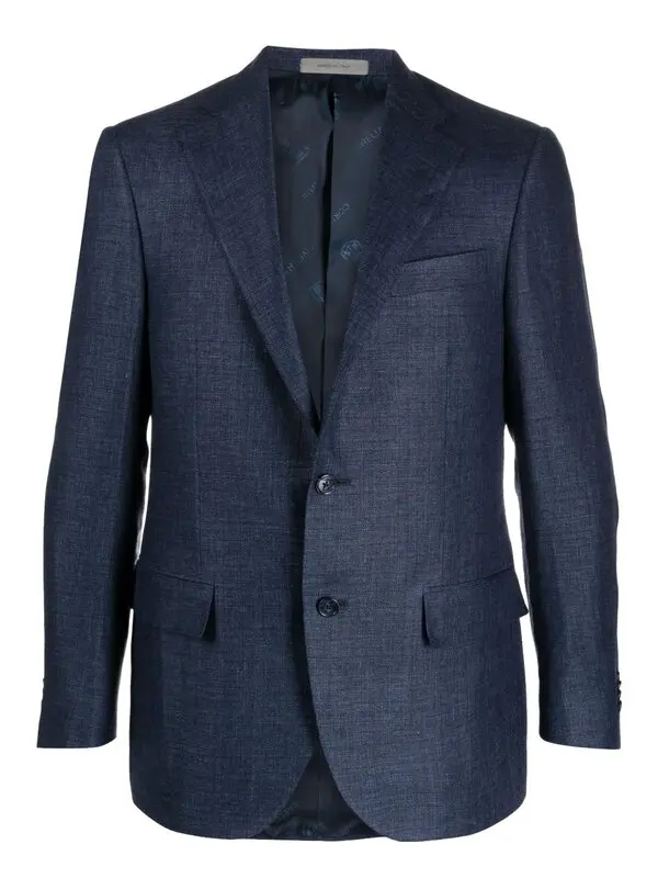 Corneliani Single-breasted Linen/flax Blend Blazer - Blue