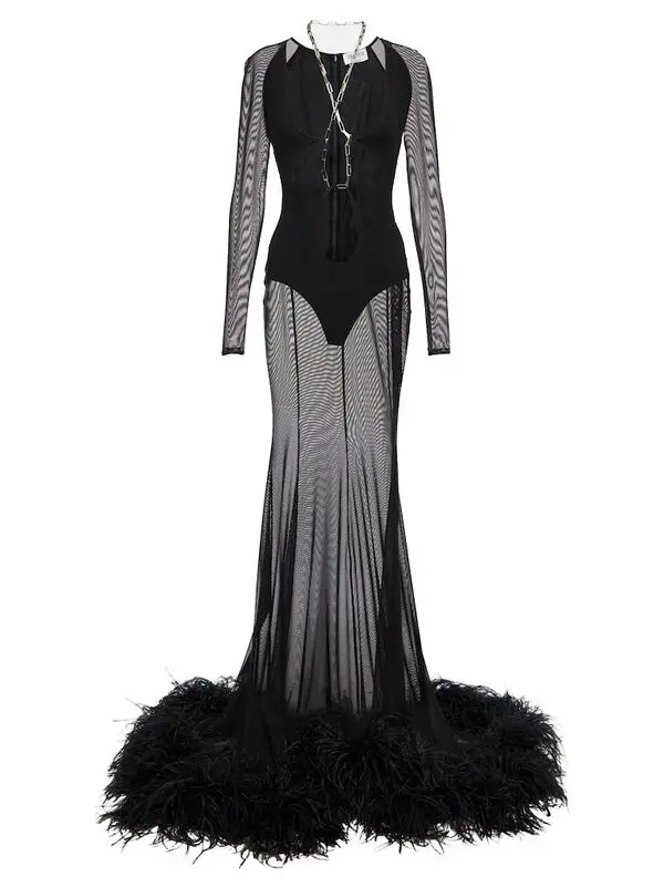 Attico Feather-trimmed Gown - Black