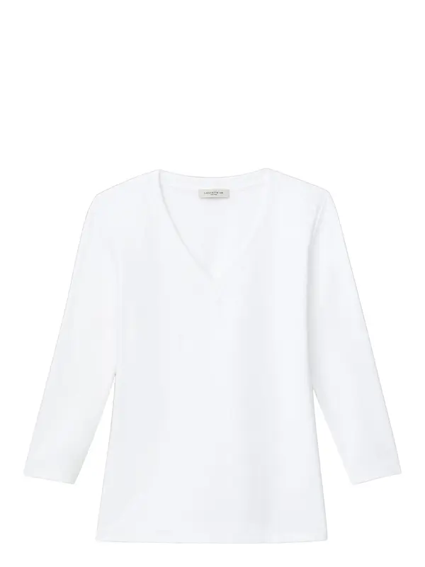 Lafayette 148 New York Cotton Rib V-neck T-shirt - White