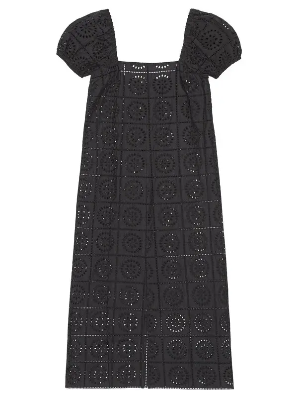 GANNI Broderie Anglaise Midi Dress - Black