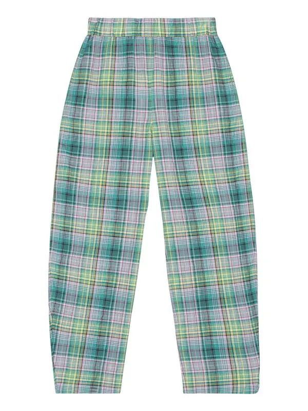 GANNI Seersucker Check Elasticated Pants - Green
