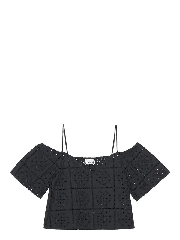 GANNI Broderie Anglaise Top - Black
