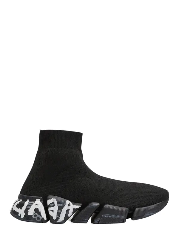 Balenciaga Speed 2.0 Lt Graffiti Logo Knit Sneakers - 1019 Black/black/white