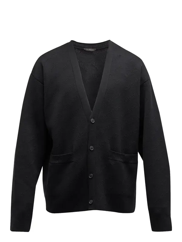 Balenciaga Tonal Logo Jacquard Cardigan - 1000 Black/black