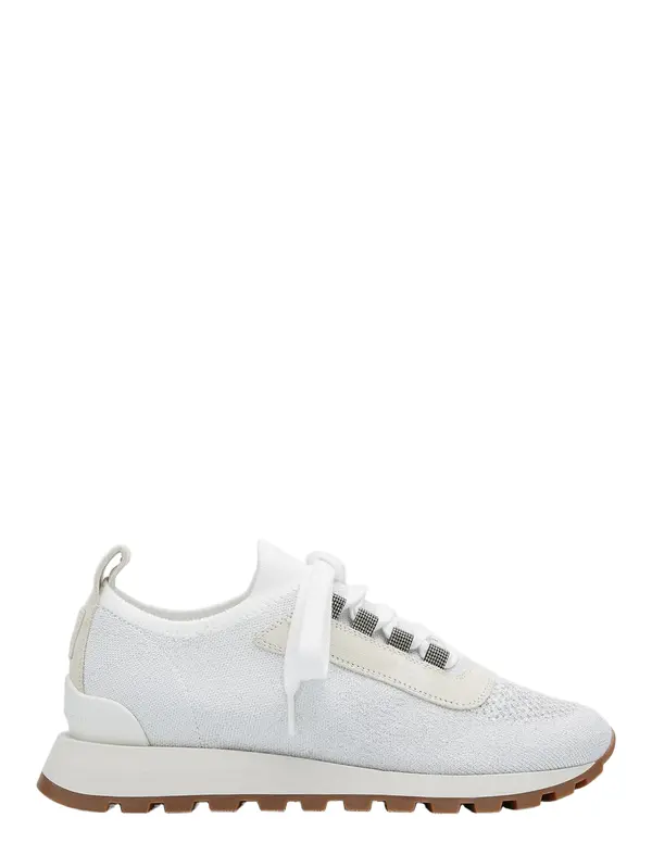 Brunello Cucinelli Knit Suede Trainer Sneakers - White