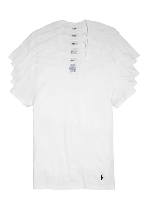 Polo Ralph Lauren Cotton Solid Classic Fit V Neck Undershirts, Pack Of 5 - White