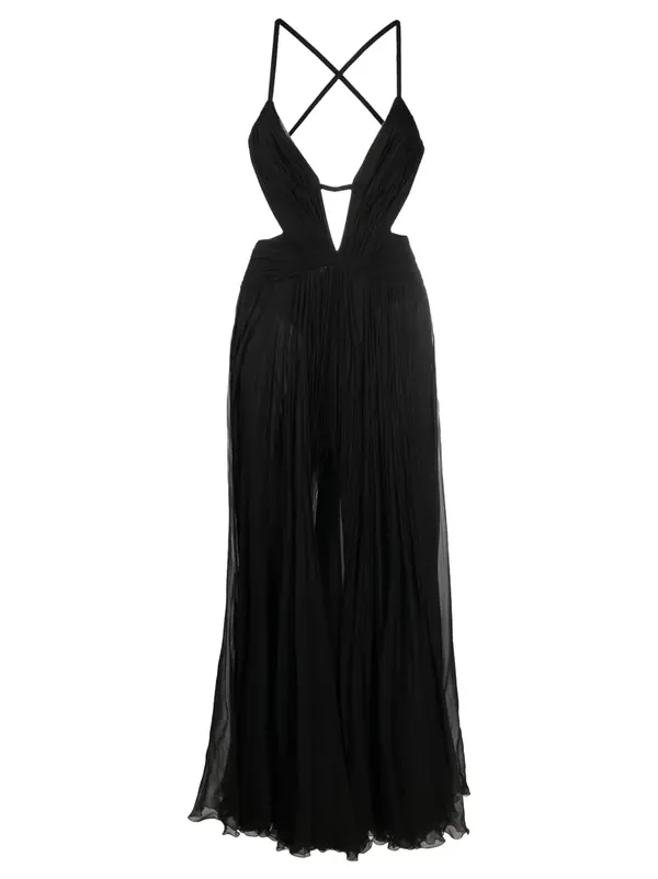 Roberto Cavalli Draped Backless Silk Dress - Black