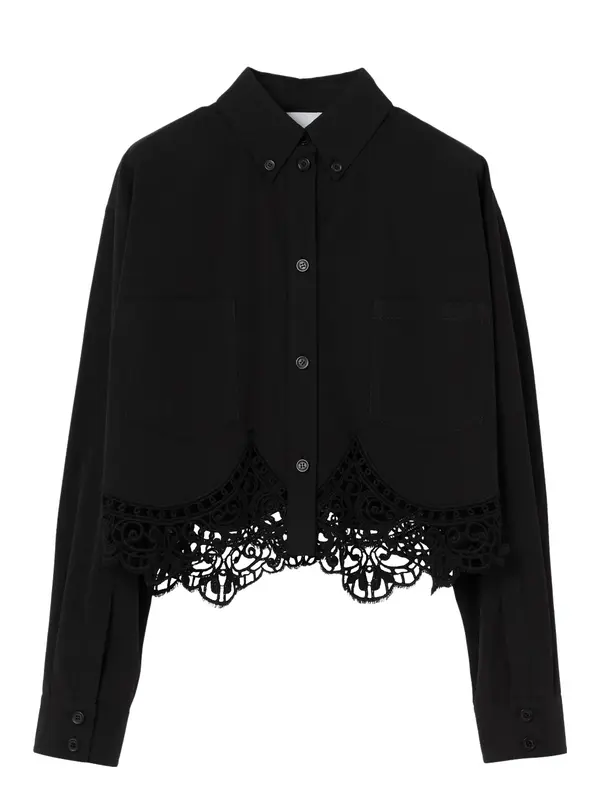 Burberry Macramé Cotton Cropped Shirt - Black