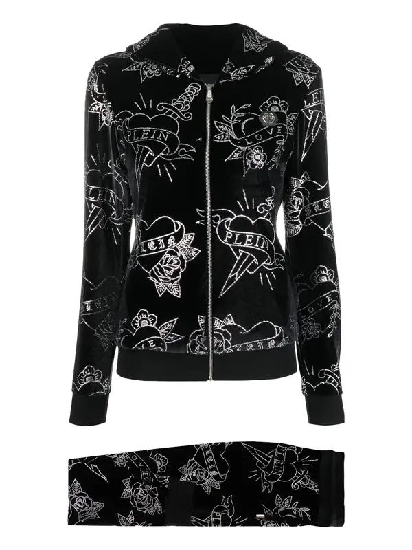 Philipp Plein Heart Velvet Tracksuit Set - Black