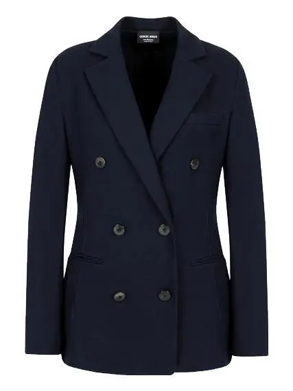 Giorgio Armani Pure Cashmere Jersey Double-breasted Jacket - Blue / Navy