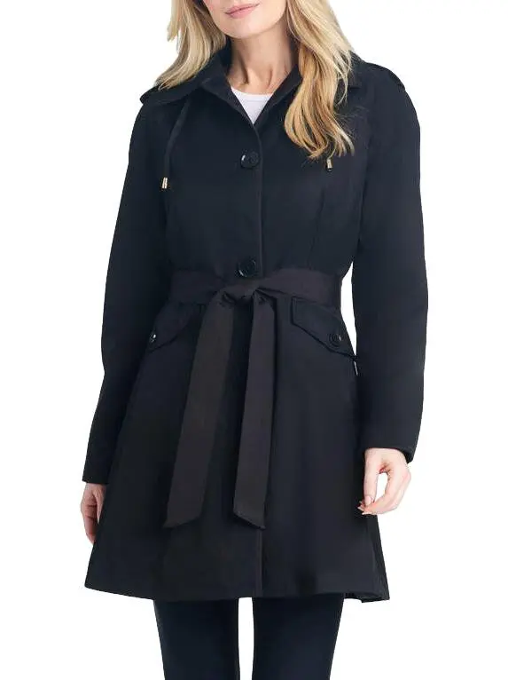 Kate Spade New York Fit & Flare Trench Coat With Removable Hood - Black