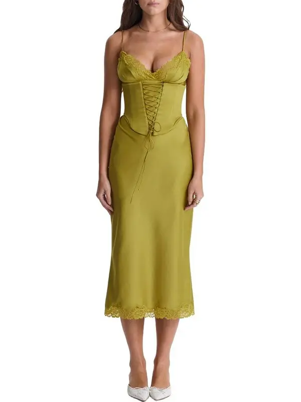 House Of Cb Salma Corset Slipdress - Canary Green