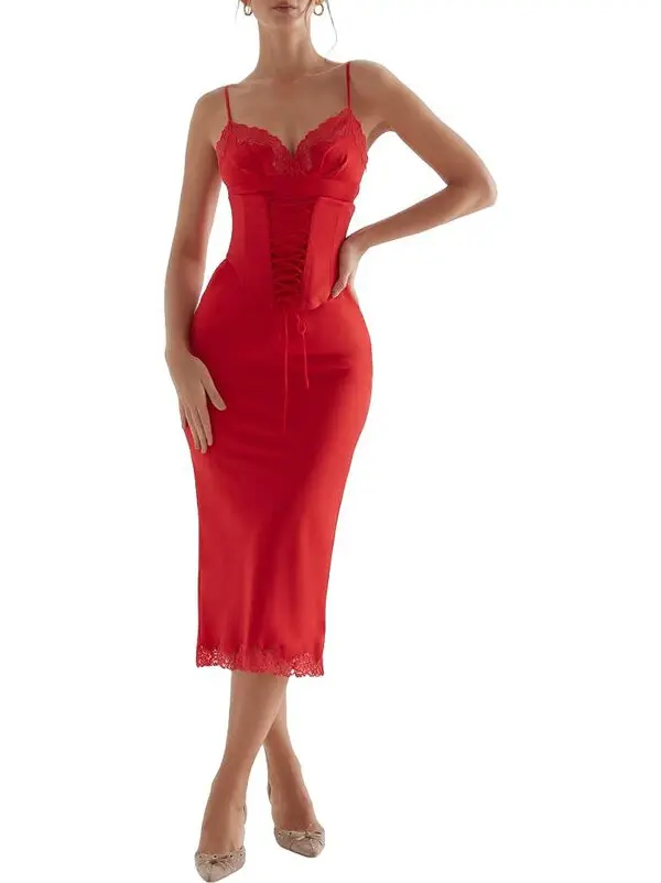 House Of Cb Salma Corset Slipdress - Red Rose