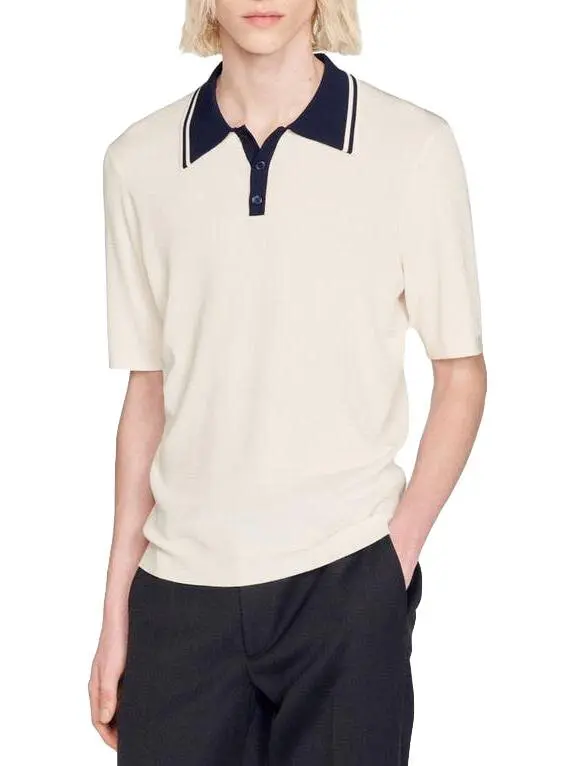 Sandro Stripe Collar Polo Sweater - Off White
