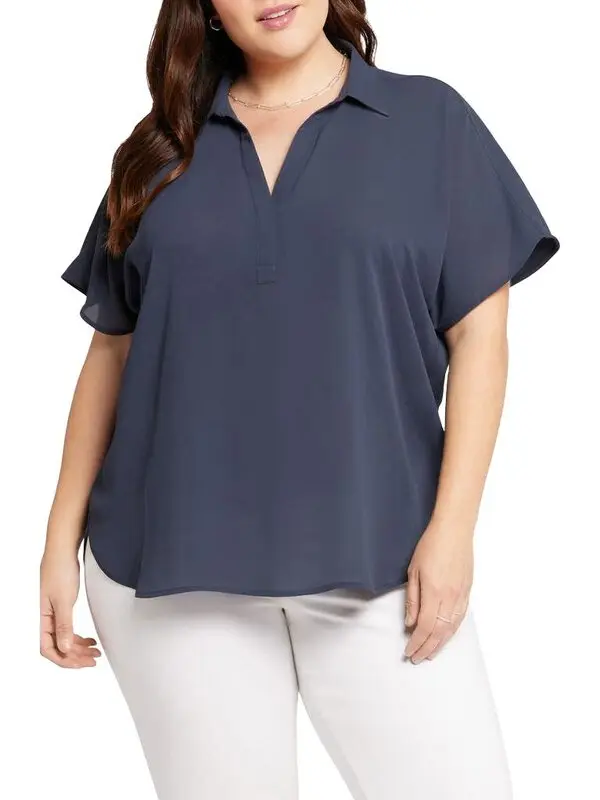 NYDJ Becky Georgette Popover Top - Oxford Navy