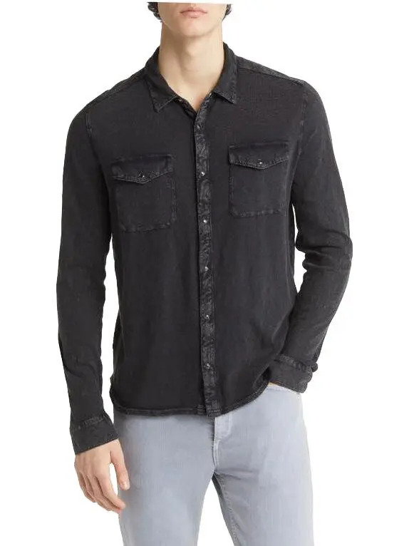John Varvatos Arvon Cotton Snap-up Western Shirt - Mineral Blk