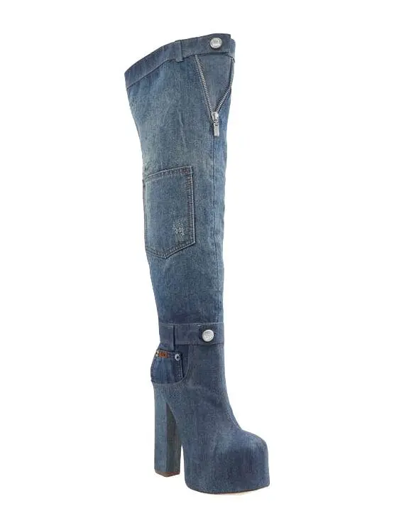 ZIGI Mareah Over-the-knee Platform Boots - Light Blue Denim