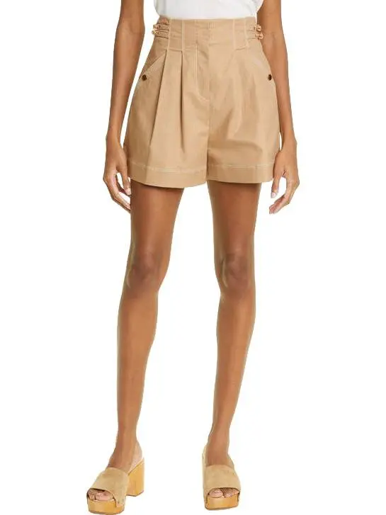 Veronica Beard Jaffee Stretch Cotton Shorts - Khaki