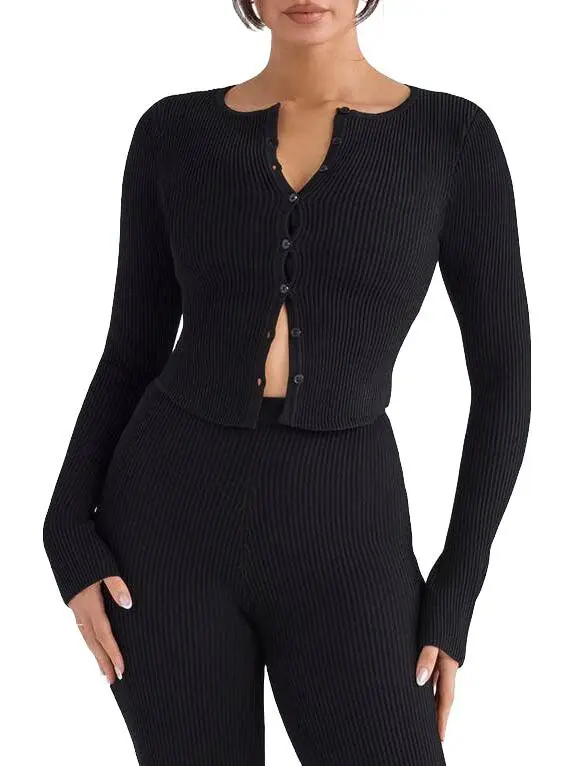 House Of Cb Sylvia Ribbed Cardigan - Black