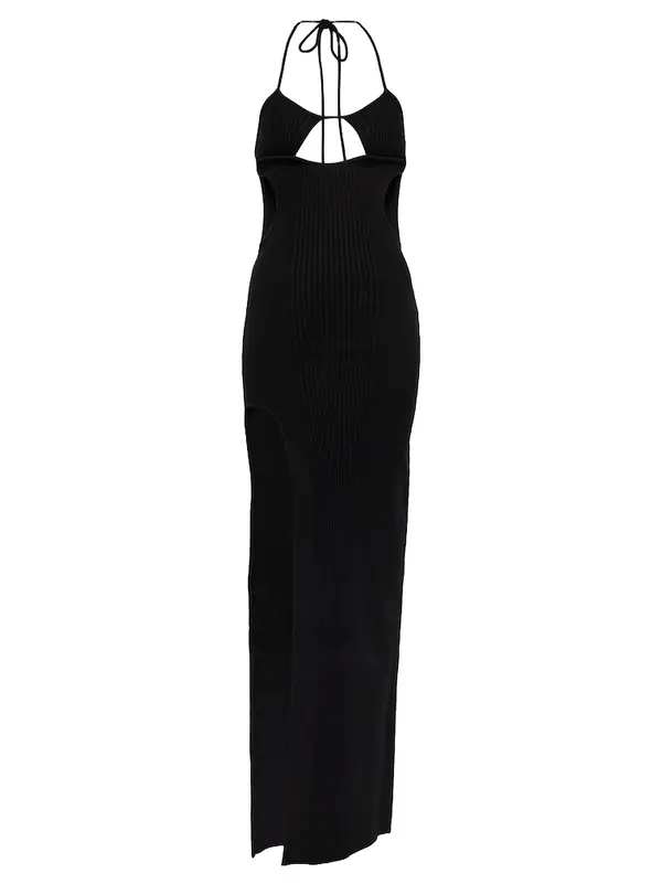 Off-White Cutout Ribbed-knit Gown - Black