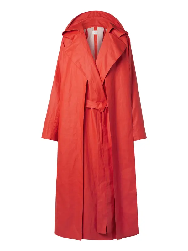 THE ROW Badva Hooded Coated Linen-blend Trench Coat - Red